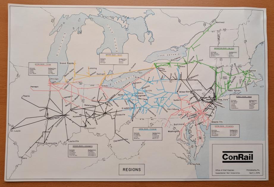Conrail Regions Map April 1 1976 | The CRHS's Conrail Artifact Archive