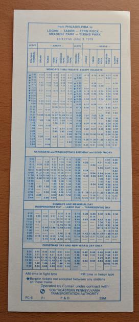 Conrail and SEPTA Schedule - Logan, Tabor, Fern Rock, Melrose Park ...