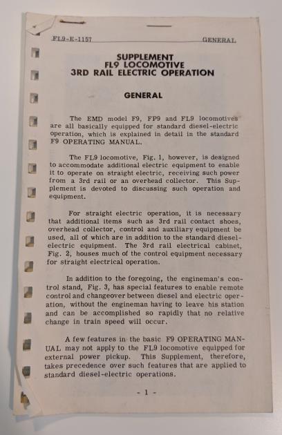 EMD FL9 Operating Manual 3RD Rail Electric Operation Supplement | The CRHS's Conrail Artifact ...