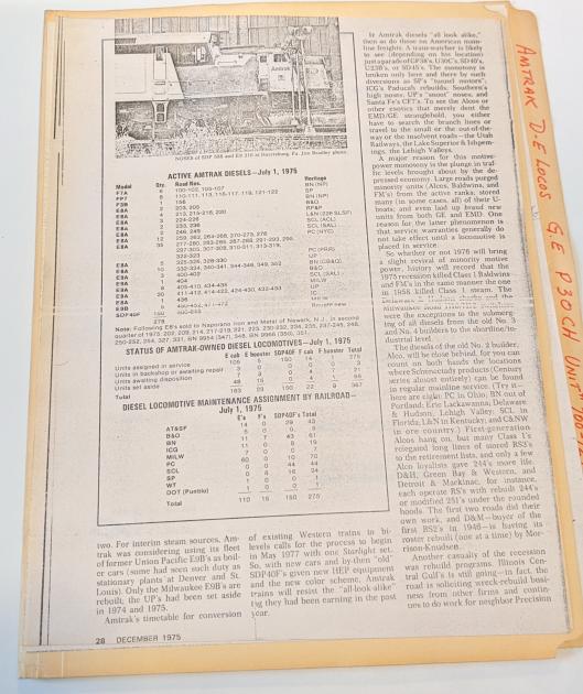 Folder of information about Amtrak diesels (P30CH manual/specs, SDP40F letter and roster) | The ...