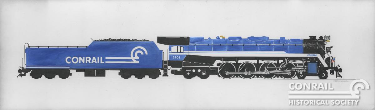 Conrail T1 4-8-4 2101 Locomotive Concept Painting (Original Watercolor) by Bob Lorenz, 1978-06 ...