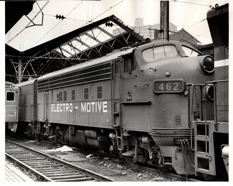 Photograph of EMD F3 462 on testing train at Harrisburg Amtrak Station ...